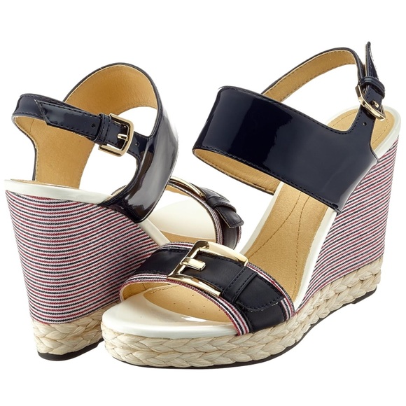 Geox | Shoes | Geox Janira Womens Platform Wedge Sandals Bluewhitered ...